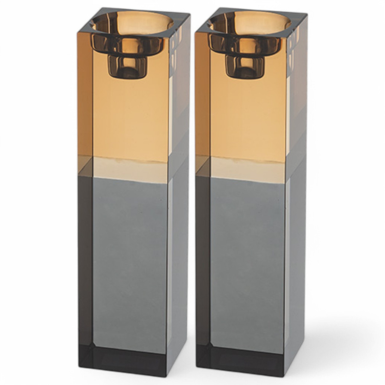 Smoke & Amber Crystal Pillar Shabbat Candlesticks