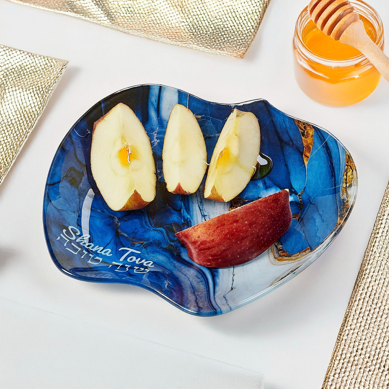 Blue Marble Design Glass Apple Plate