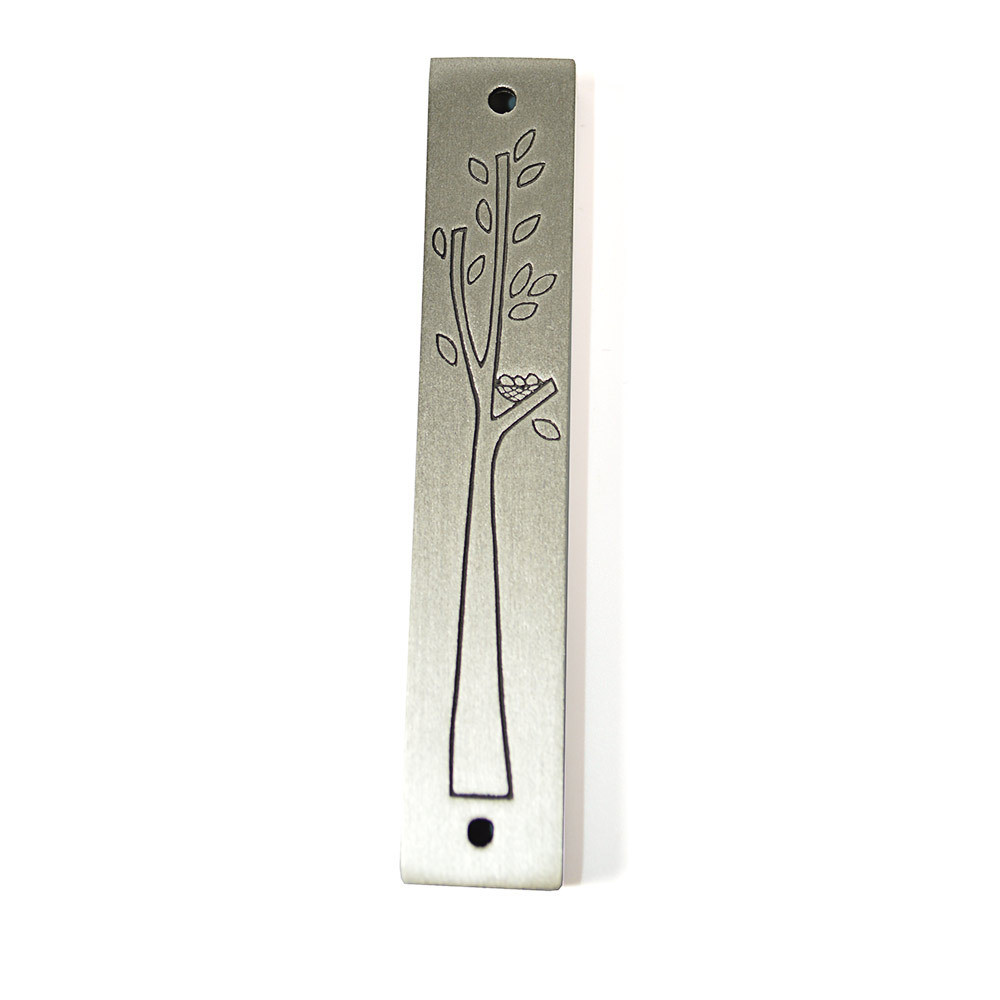 Judaica | Metal Mezuzahs | Pewter Tree And Nest Mezuzah