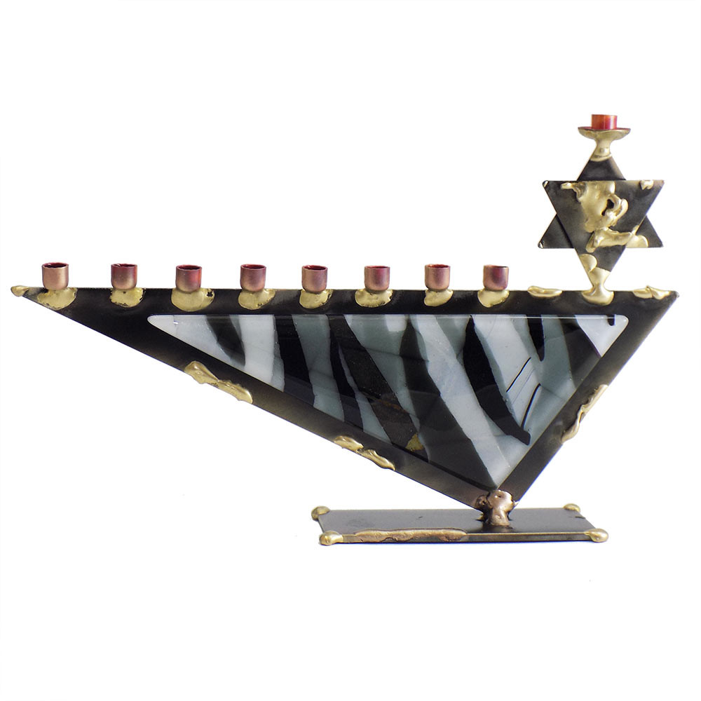 Gary Rosenthal Black And White Fused Glass Jewish Star Menorah