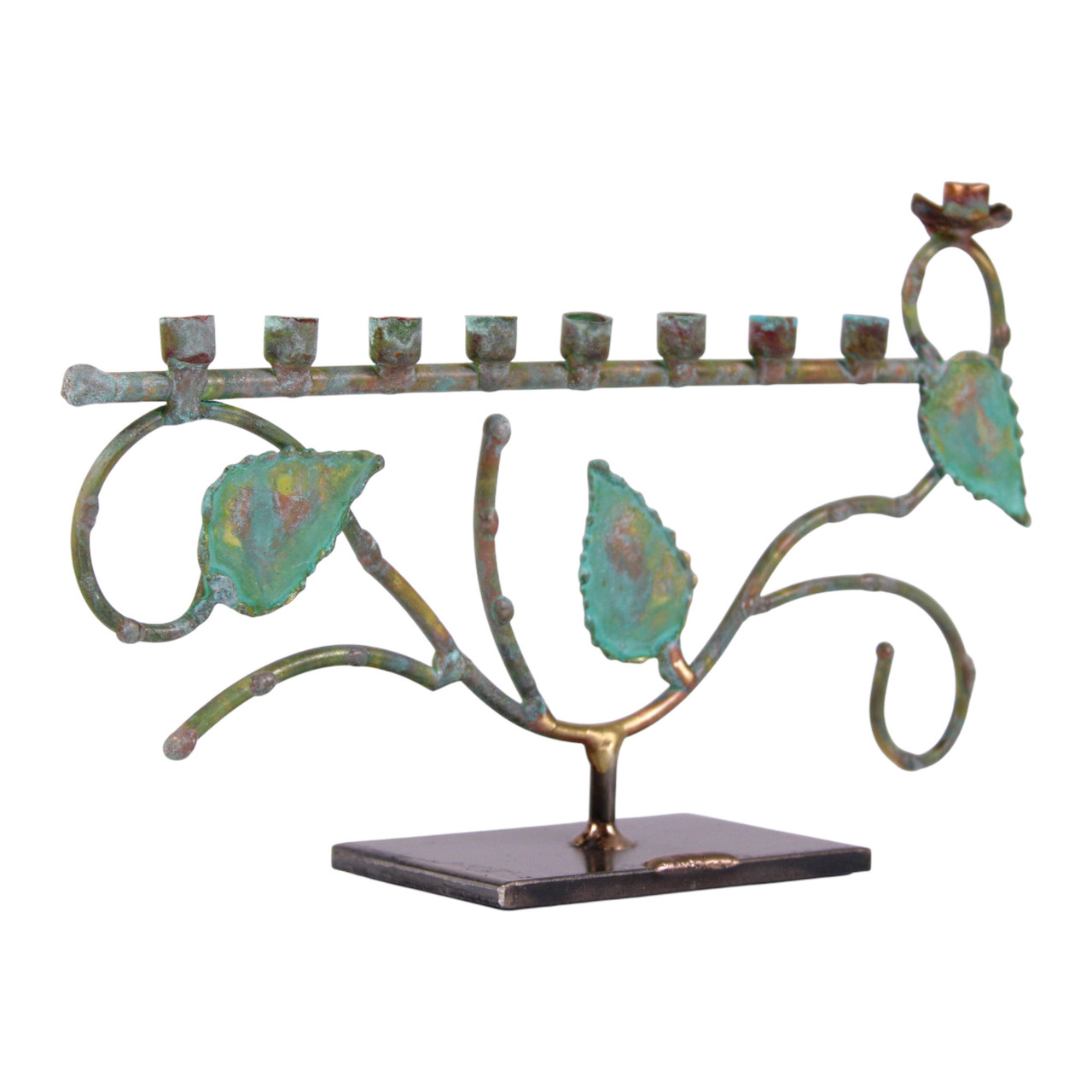 Gary Rosenthal Menorah Judaica - Green Patina Tree Of Life Menorah