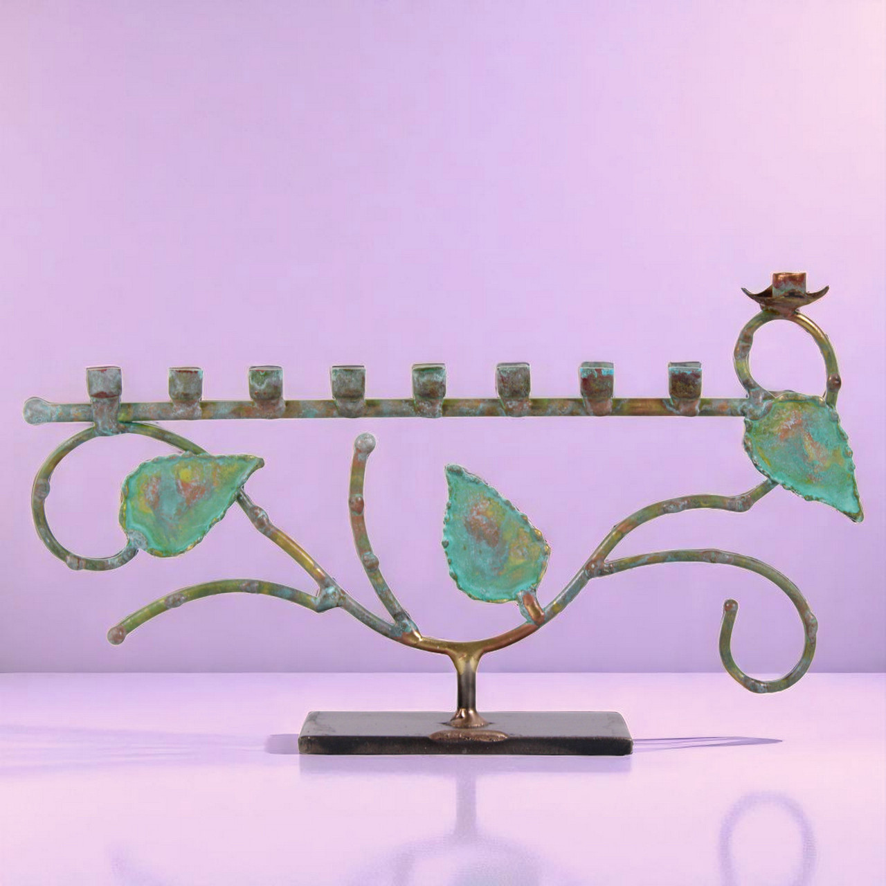 Gary Rosenthal Menorah Judaica - Green Patina Tree Of Life Menorah