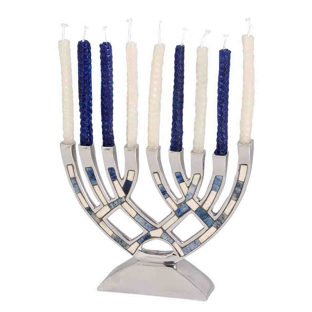 Aluminum Menorah With Decorative Stone Inlay