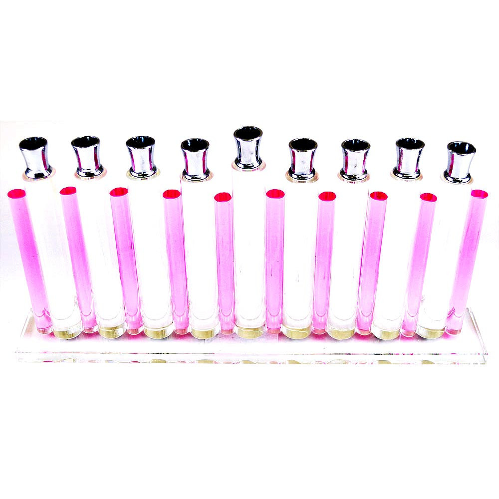 Menorah Judaica - Pink And Clear Crystal Menorah