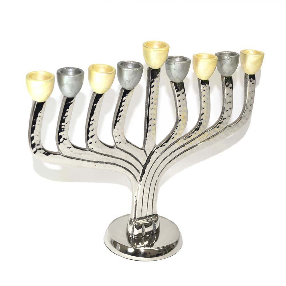 Hanukkah Gifts - Modern Hammered Metal Menorah