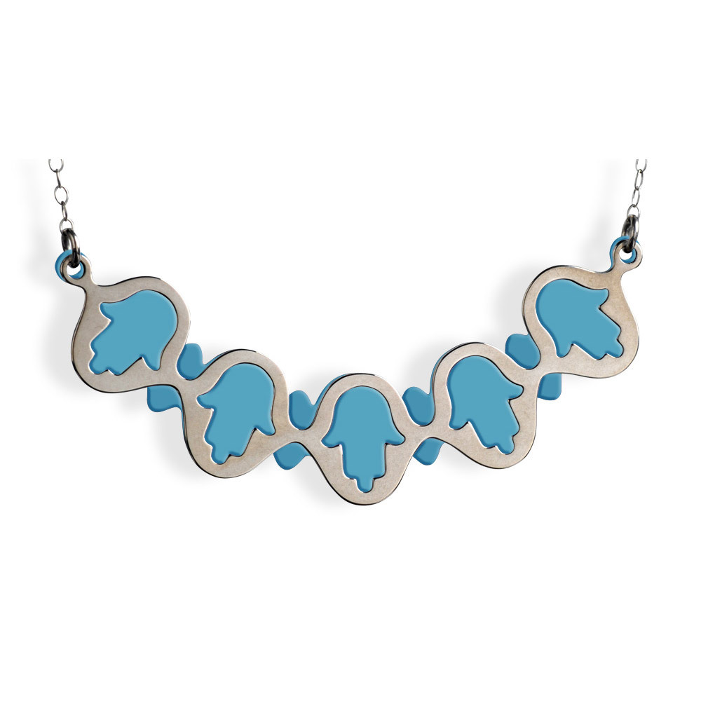 Sterling Silver Light Blue Hamsa String Necklace