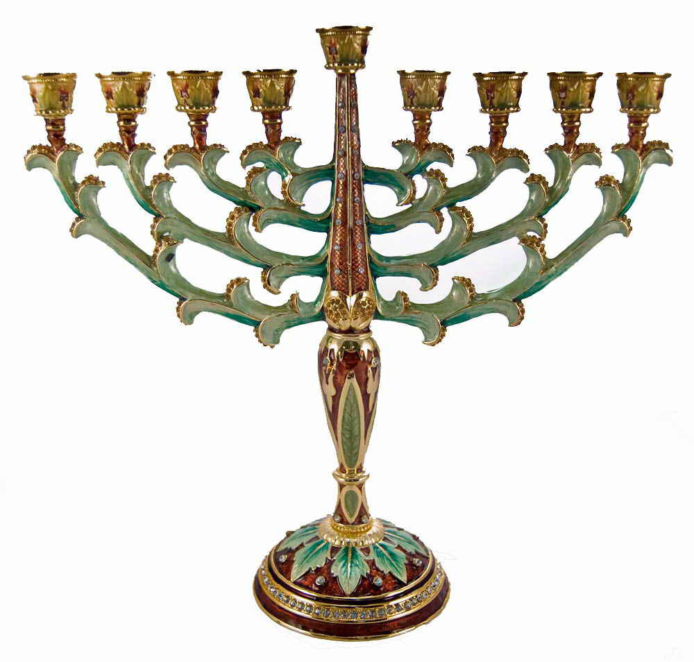 Menorah Judaica - Jeweled And Enameled Menorah