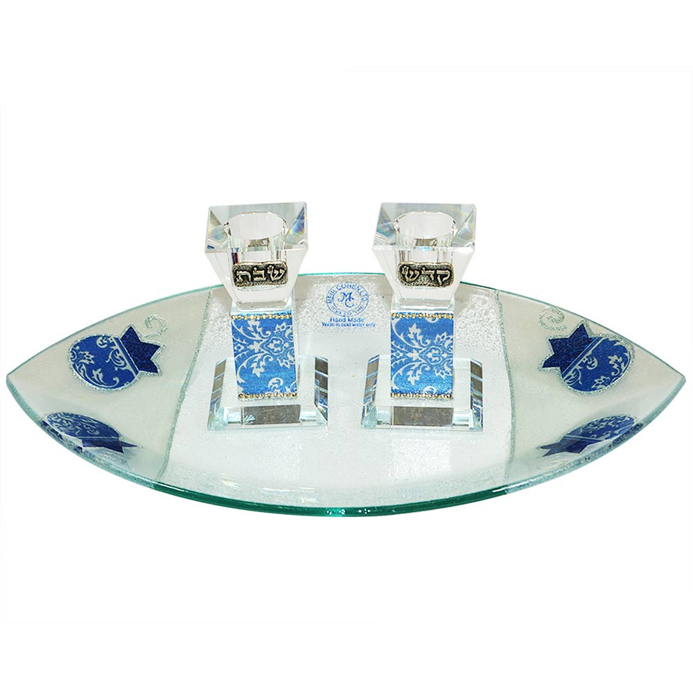 Jewish Gift Ideas - Oval Pomegranate Shabbat Candlestick Set