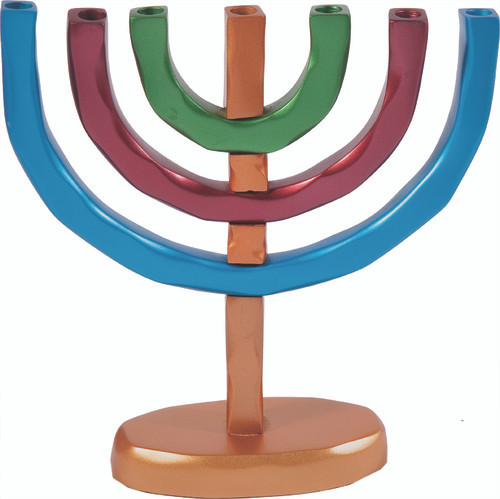 Jewish Gifts|Menorahs|Multi Color Metal Seven Branch Menorah