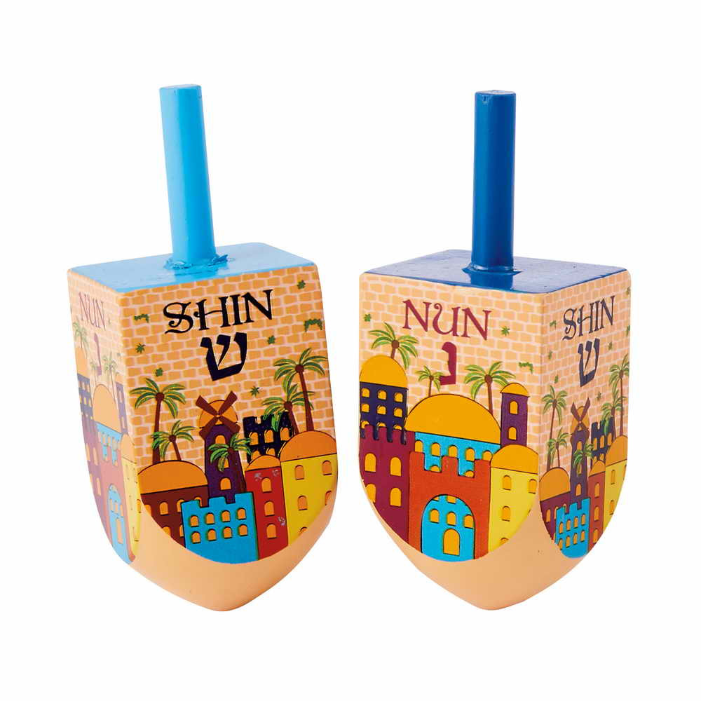 Dreidel Spinning - Set Of Painted Jerusalem Dreidels