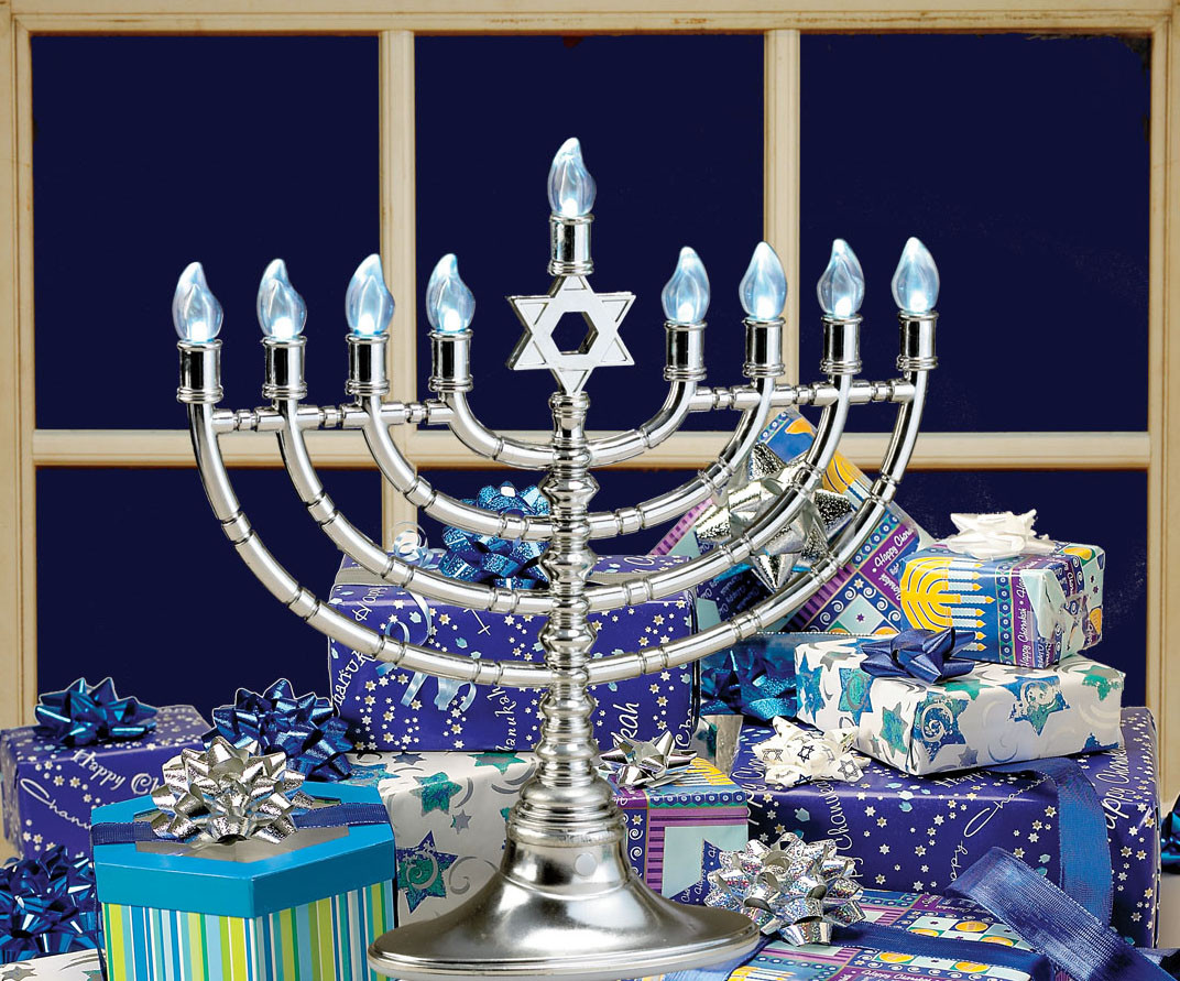 Electric Menorah For Hanukkah-Silvertone L.E.D Battery Operated
