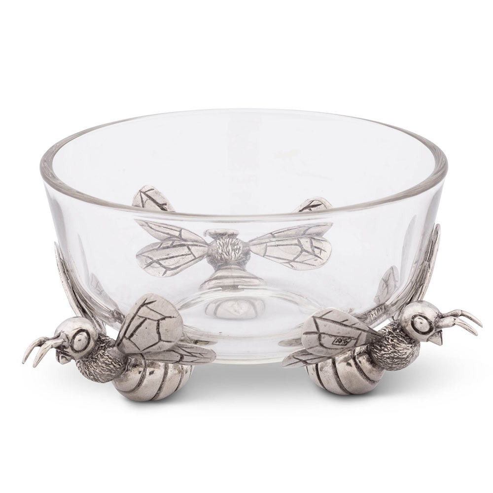Glass And Metal Honey Bee Bowl