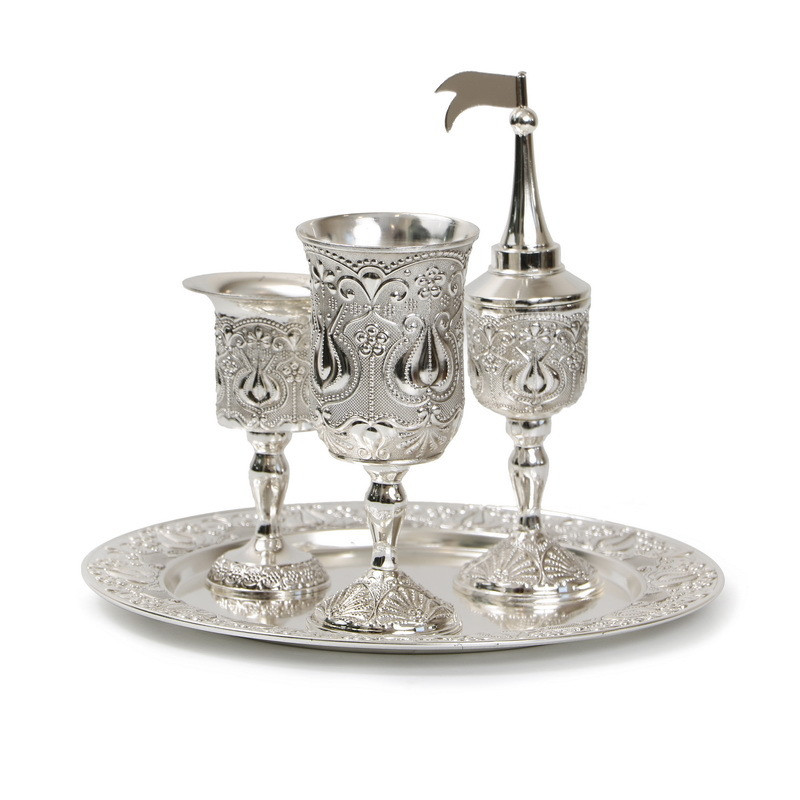 Jewish Gifts - Silver Plated 4 Piece Pomegranate Havdalah Set