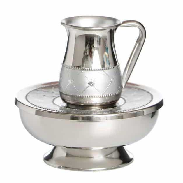 Jewish Gifts - Silver Plated Hand Wash Set With Diamond Pattern