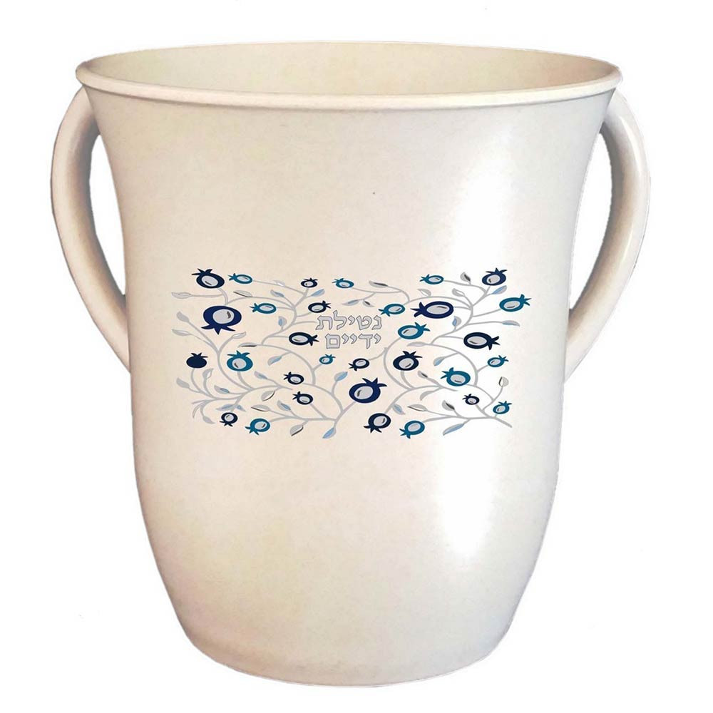 Shabbat | Hand Washing Cups | Blue Pomegranate Bamboo Hand Wash Cup