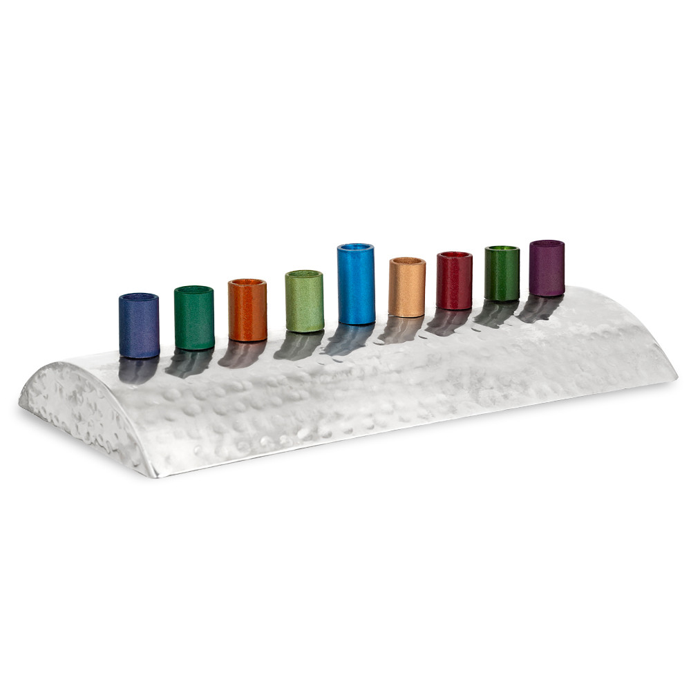 Menorah Judaica - Hammered Stainless Steel Menorah