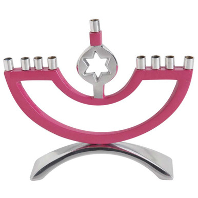 Menorah Judaica - Pink Modern Aluminum Menorah