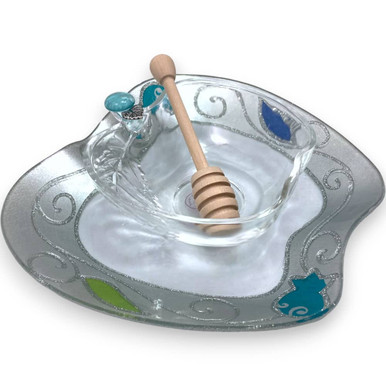 Handcrafted Glass Apple And Honey Dish Set