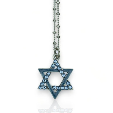 Blue Entwined Crystal Star of David Necklace Jewish Jewelry Blue TraditionsJewishGifts