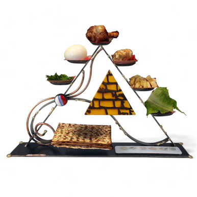 Gary Rosenthal Sculptural Wood Pyramid Seder Plate & Matzah Tray