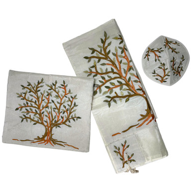 Raw Silk Embroidered Tree Of Life Tallit By Yair Emanuel