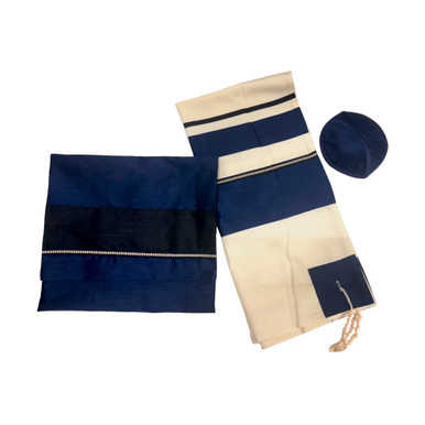 Fine Cotton Detailed Talis Set With Royal Blue & Black