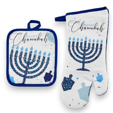 Happy Chanukah 2-Piece Pot Holder & Mitt Set