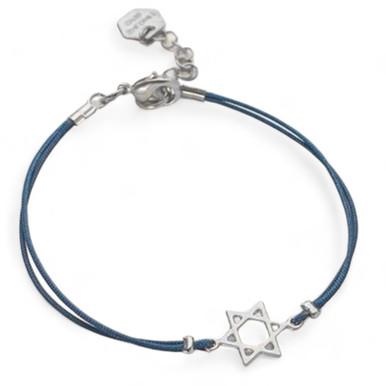 Silver Star Of David On Blue String Bracelet