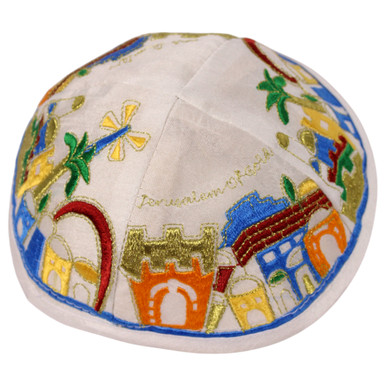 Multicolor Embroidered Jerusalem Hills Kippah