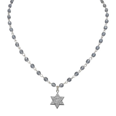 Smoky Gray Beaded Jewish Star Necklace
