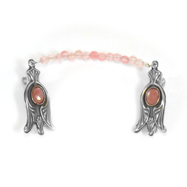 Sterling Silver Rose Quartz Flower Tallit Clips - Made In Israel