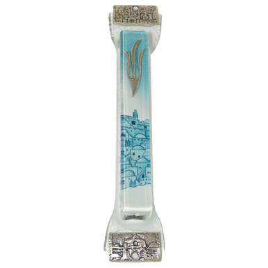 Judaica - Glass Jerusalem Glass Graphic Mezuzah