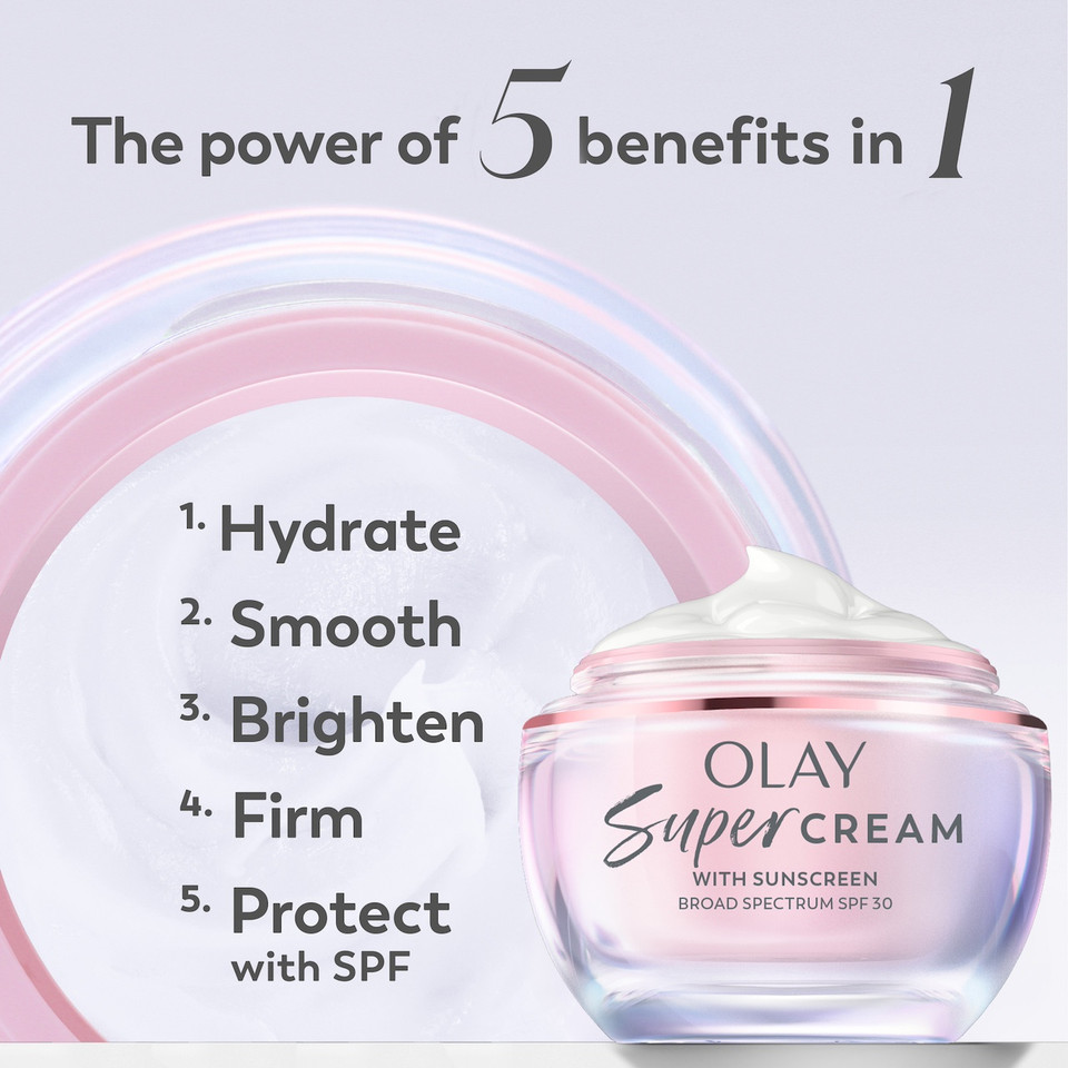 Olay Super Cream with Sunscreen SPF 30, Ultra Lightweight SPF Face ...