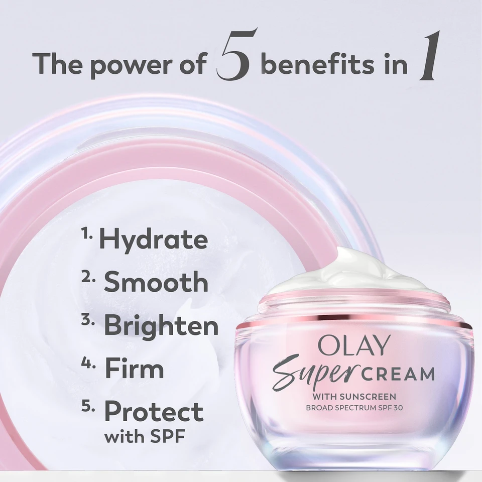 Olay Super Cream with Sunscreen SPF 30, Ultra Lightweight SPF Face ...