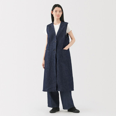 Lange Damenweste aus Hanfmischgewebe und Denim | MUJI