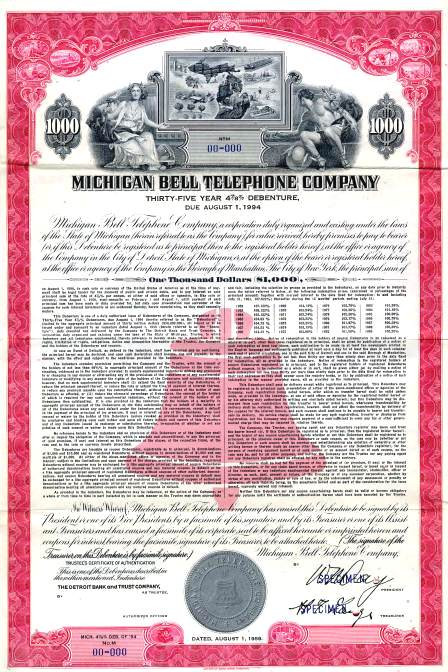 Michigan Bell Telephone Company - Michigan 1959 - Scripophily.com ...