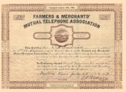 Farmers & Merchants' Mutual Telephone Association Norton, Kansas 1905 ...