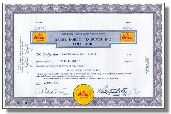 Artex Hobby Products Inc ( Now Colgate Palmolive ) - Scripophily.com ...