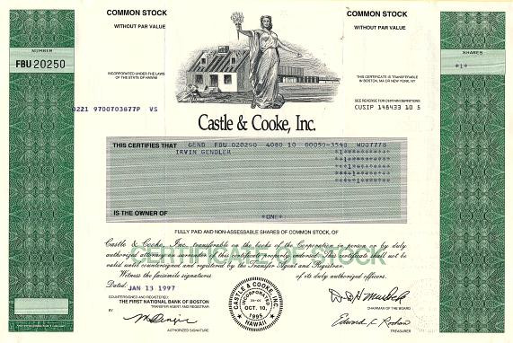 Castle & Cooke, Inc. - Hawaii 1997 - Scripophily.com | Collect Stocks ...