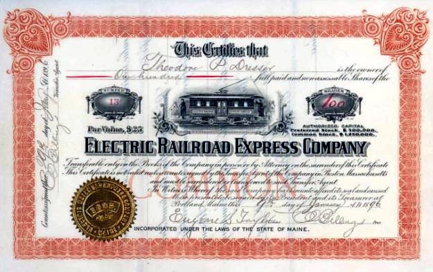 Electric Railroad Express Company 1896 RARE - Scripophily.com | Collect ...