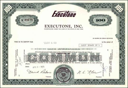 Executone, Inc. - Scripophily.com | Collect Stocks and Bonds | Old ...