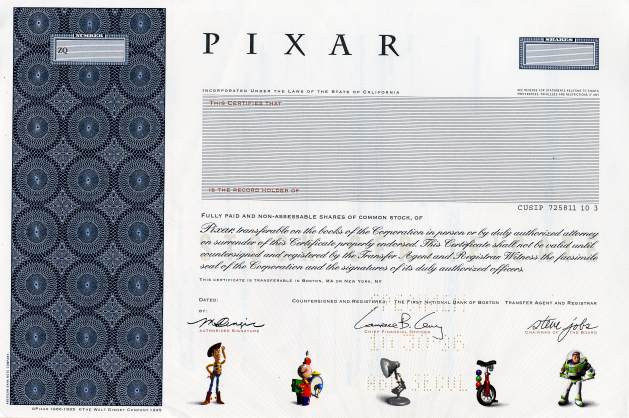 Pixar Animation Studios (Rare IPO Specimen) with Steve Jobs as Chairman ...