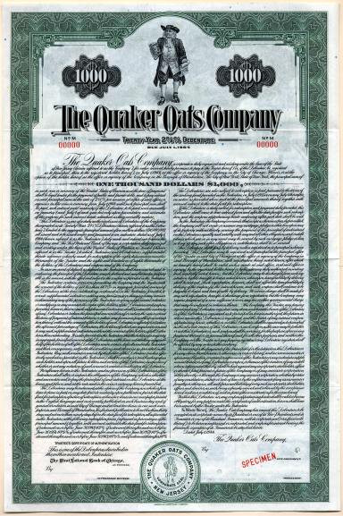 Quaker Oats Company (Quaker Man Vignette) - 1944 - Scripophily.com ...