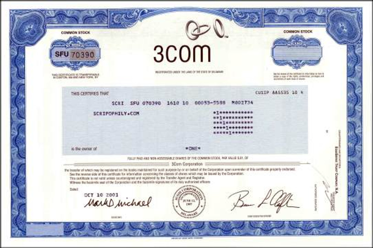 3Com - Scripophily.com | Collect Stocks and Bonds | Old Stock ...