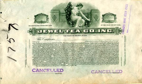 Jewel Tea Co., Inc. - New York 1916 - Scripophily.com | Collect Stocks ...
