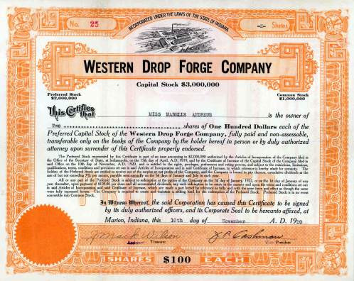 Western Drop Forge Company - Indiana 1920 - Scripophily.com | Collect ...