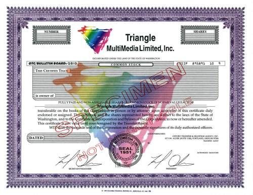Triangle MultiMedia Limited, Inc. - Scripophily.com | Collect Stocks ...