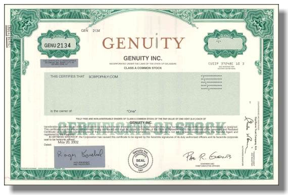 Genuity Inc. - Scripophily.com | Collect Stocks and Bonds | Old Stock ...