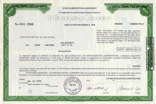 LIN Broadcasting Corporation (Don Pels as Chairman) - Purchased by ...