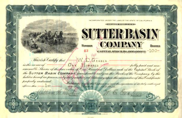 Sutter Basin Company (Named after John Sutter of Sutter's Mill Fame ...